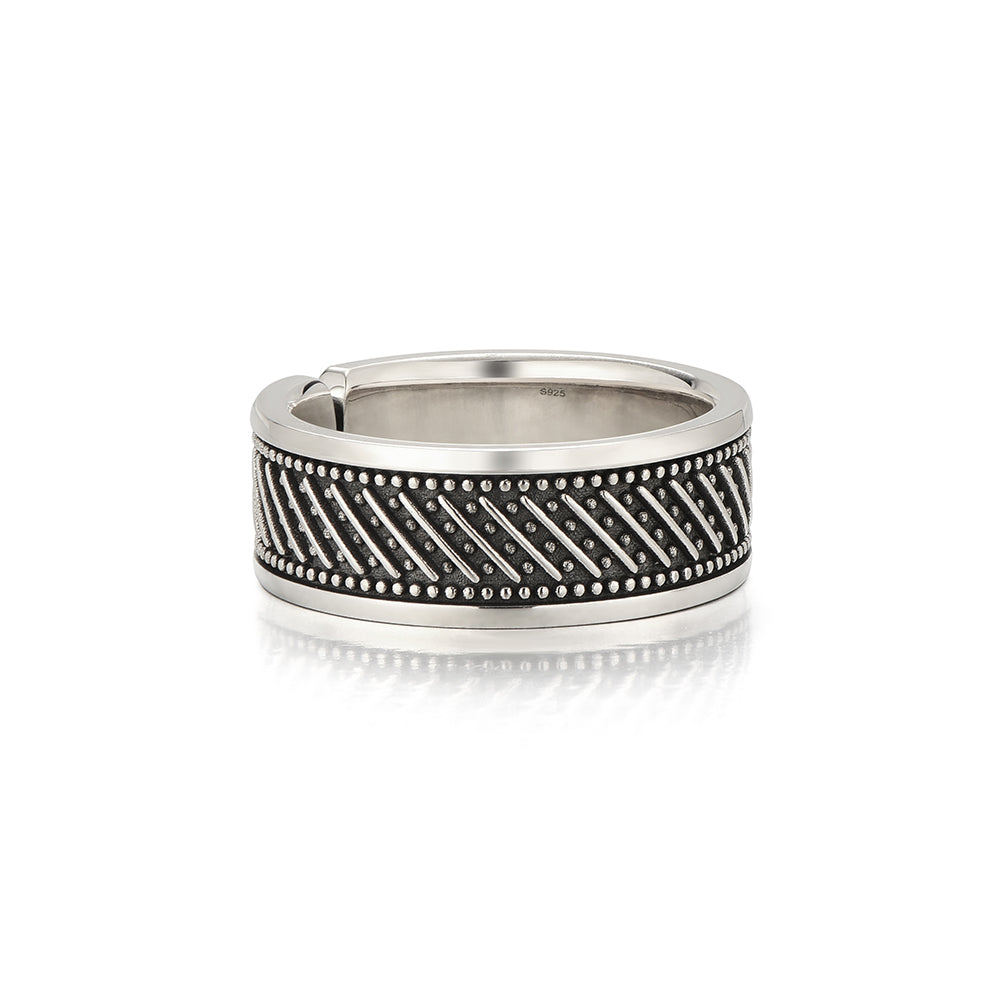 Vintage Points & Lines Ring Band | Mens 925 Sterling Silver Ring ...