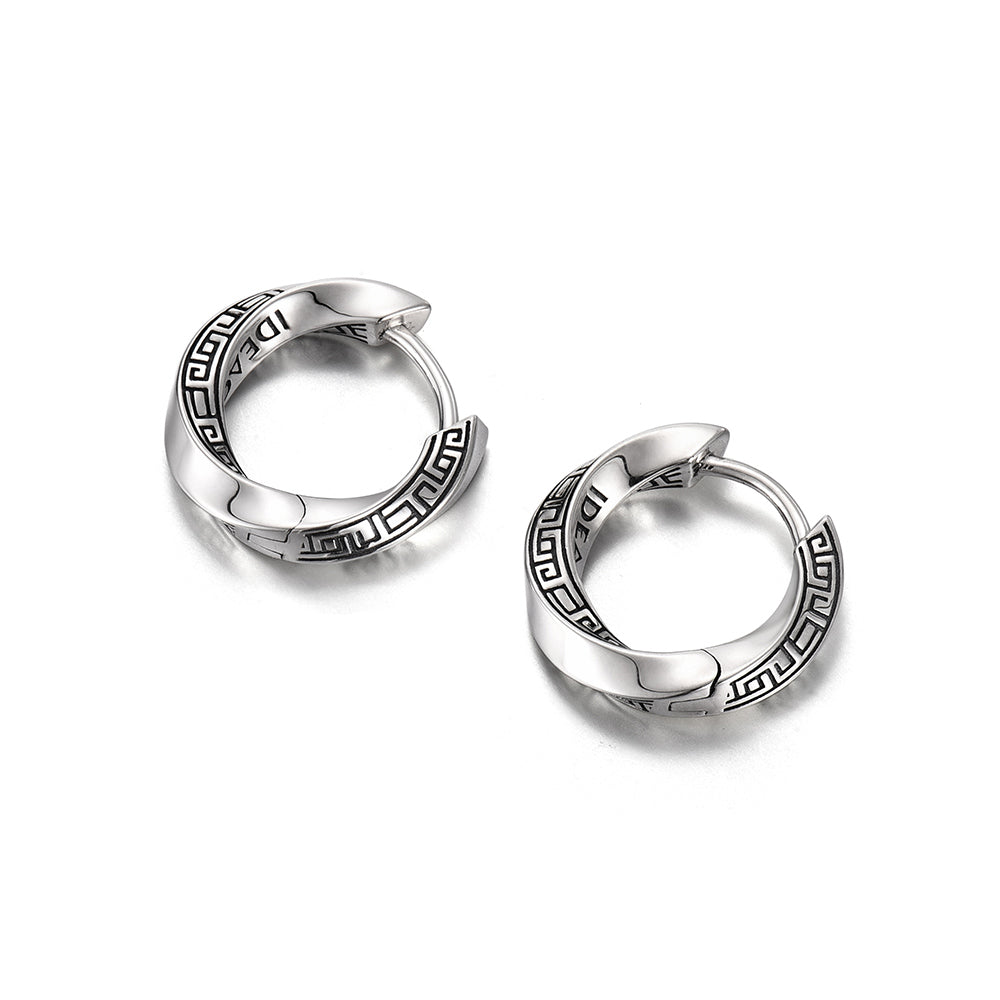 Mobius Hoop Earrings for Men - 925 Sterling Silver Greek Key Motif ...