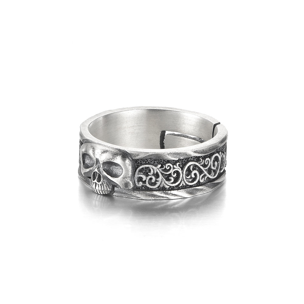 Vintage Skull Face Ring Band - 925 Sterling Silver Gothic Jewelry with ...