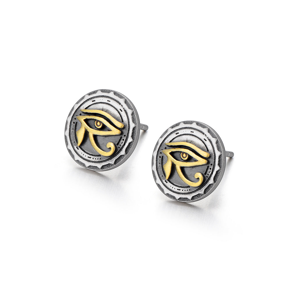 Vintage Eye Of Horus Stud Earrings - 925 Gold-Plated Egyptian Mythology ...